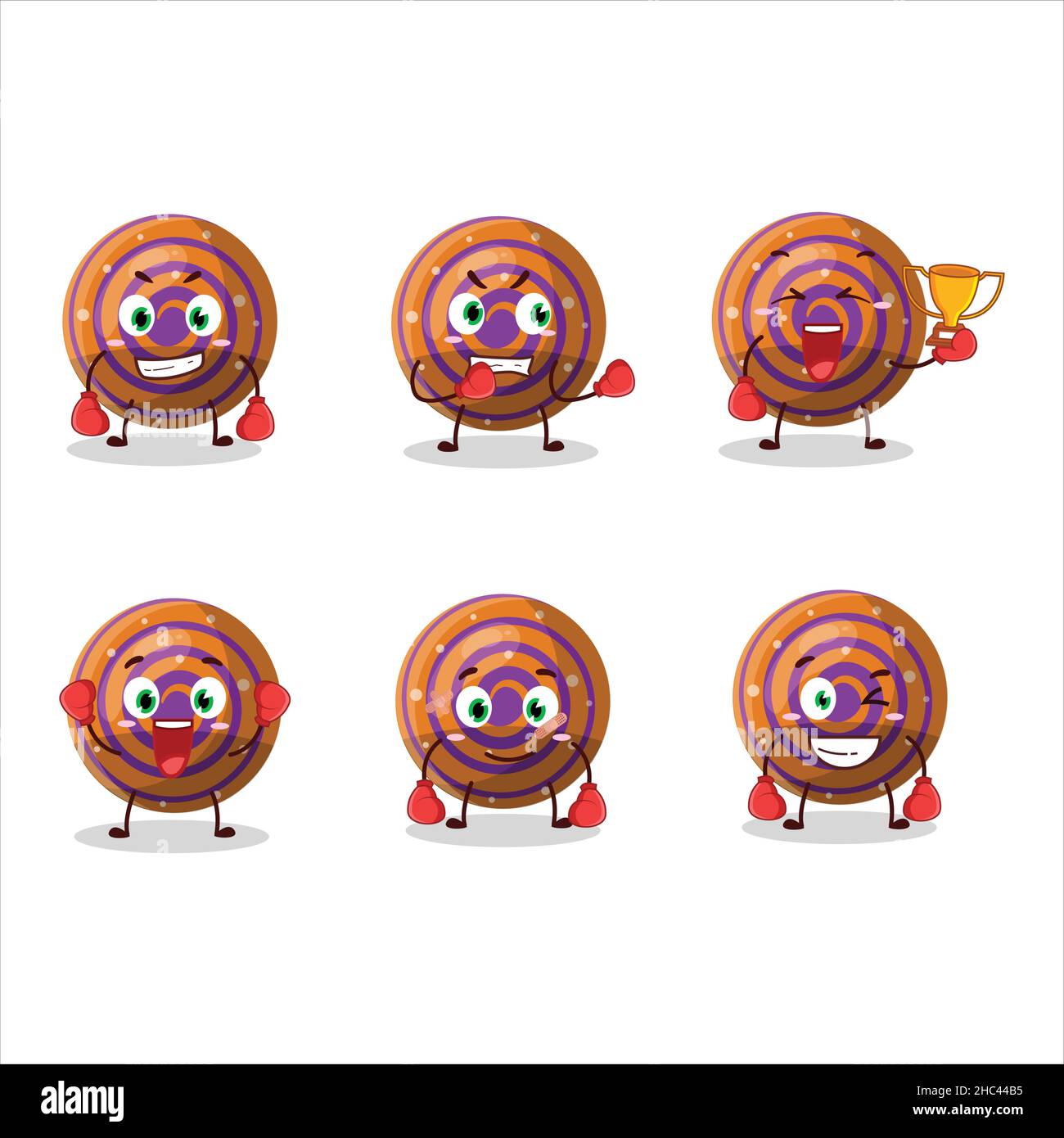 A sporty orange spiral gummy candy boxing athlete cartoon mascot design ...