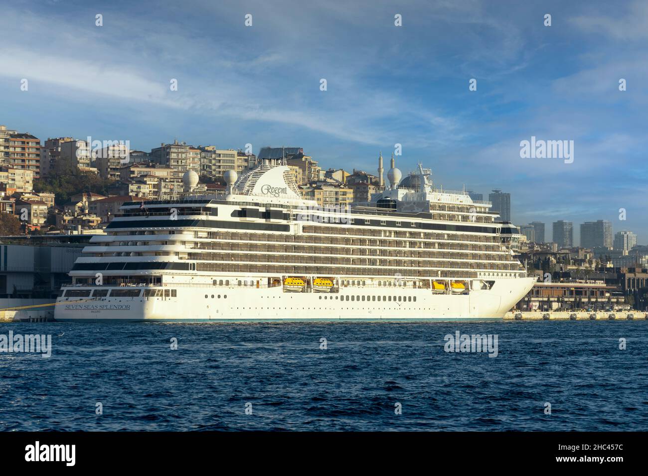 View of Cruise ship docked at the terminal in Galataport. Galataport is ...