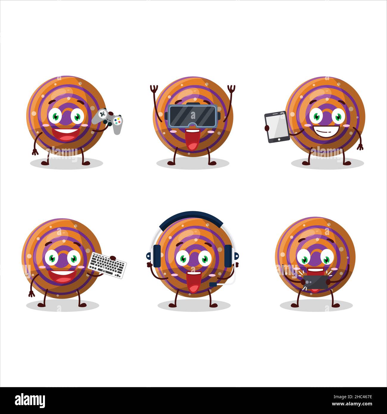 Orange spiral gummy candy cartoon character are playing games with ...
