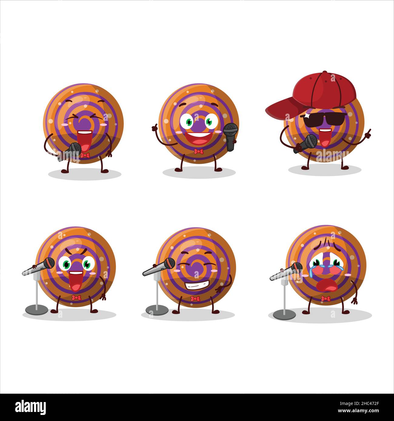 A Cute Cartoon design concept of orange spiral gummy candy singing a ...