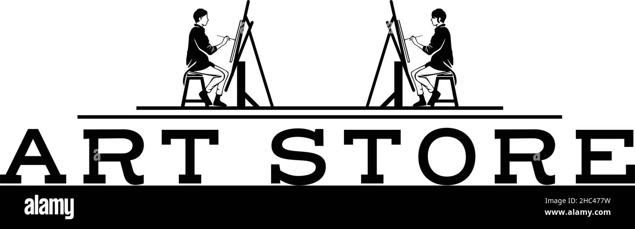 Modern silhouette ART STORE drawing logo design Stock Vector Image ...