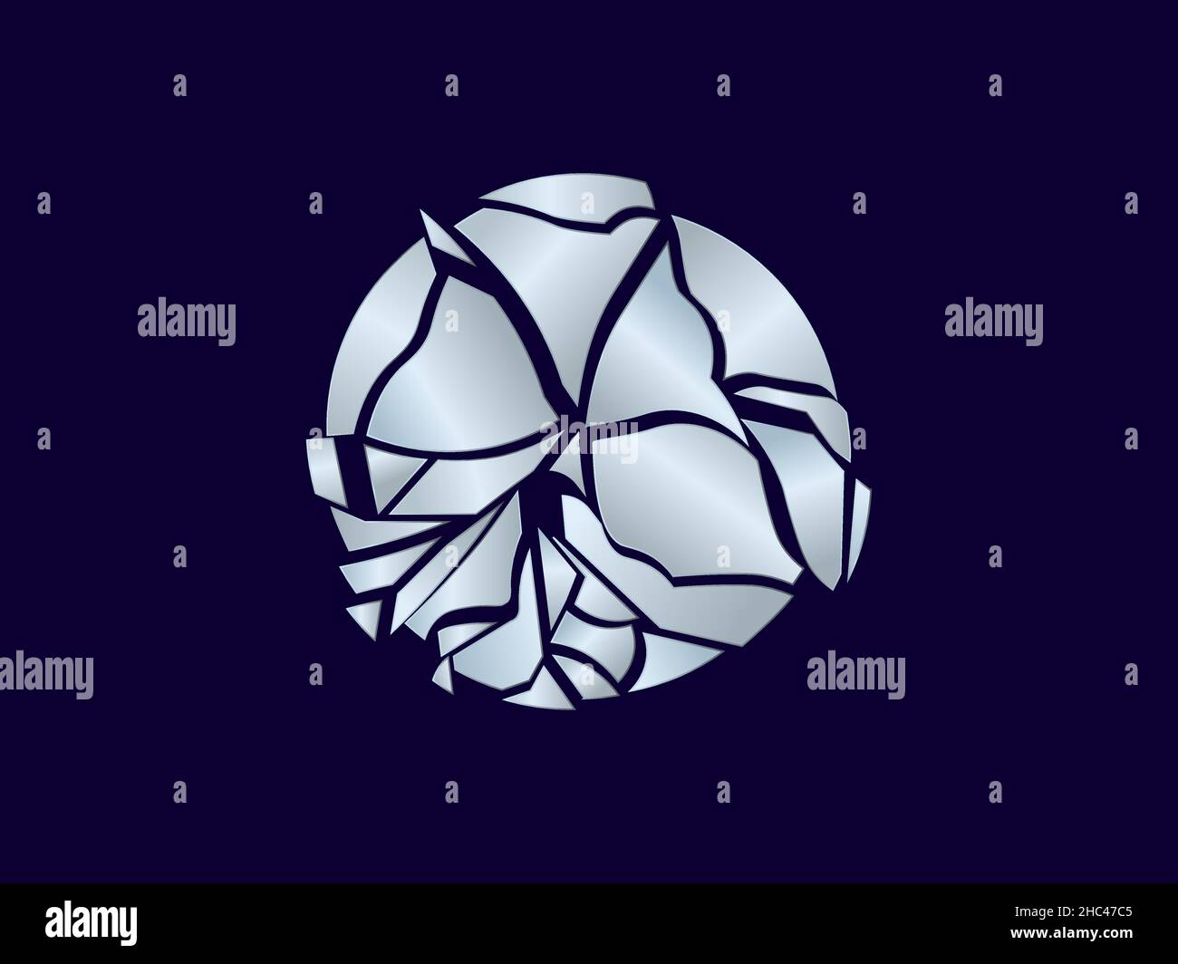 Shattered broken mirror. Round glass crushed to smithereens Stock ...