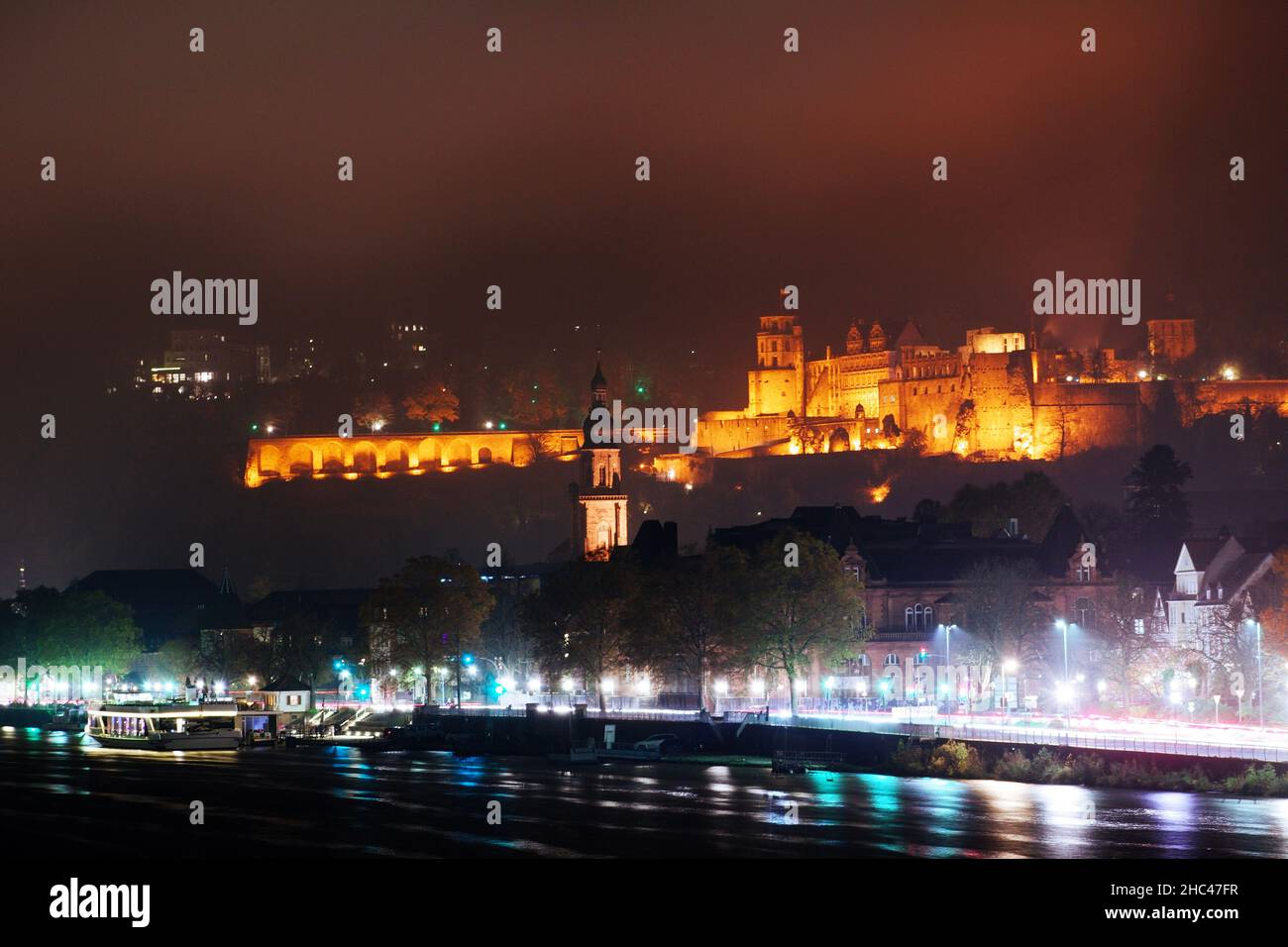 Night view of the lighted Heidelberg Castle in Germany Stock Photo - Alamy