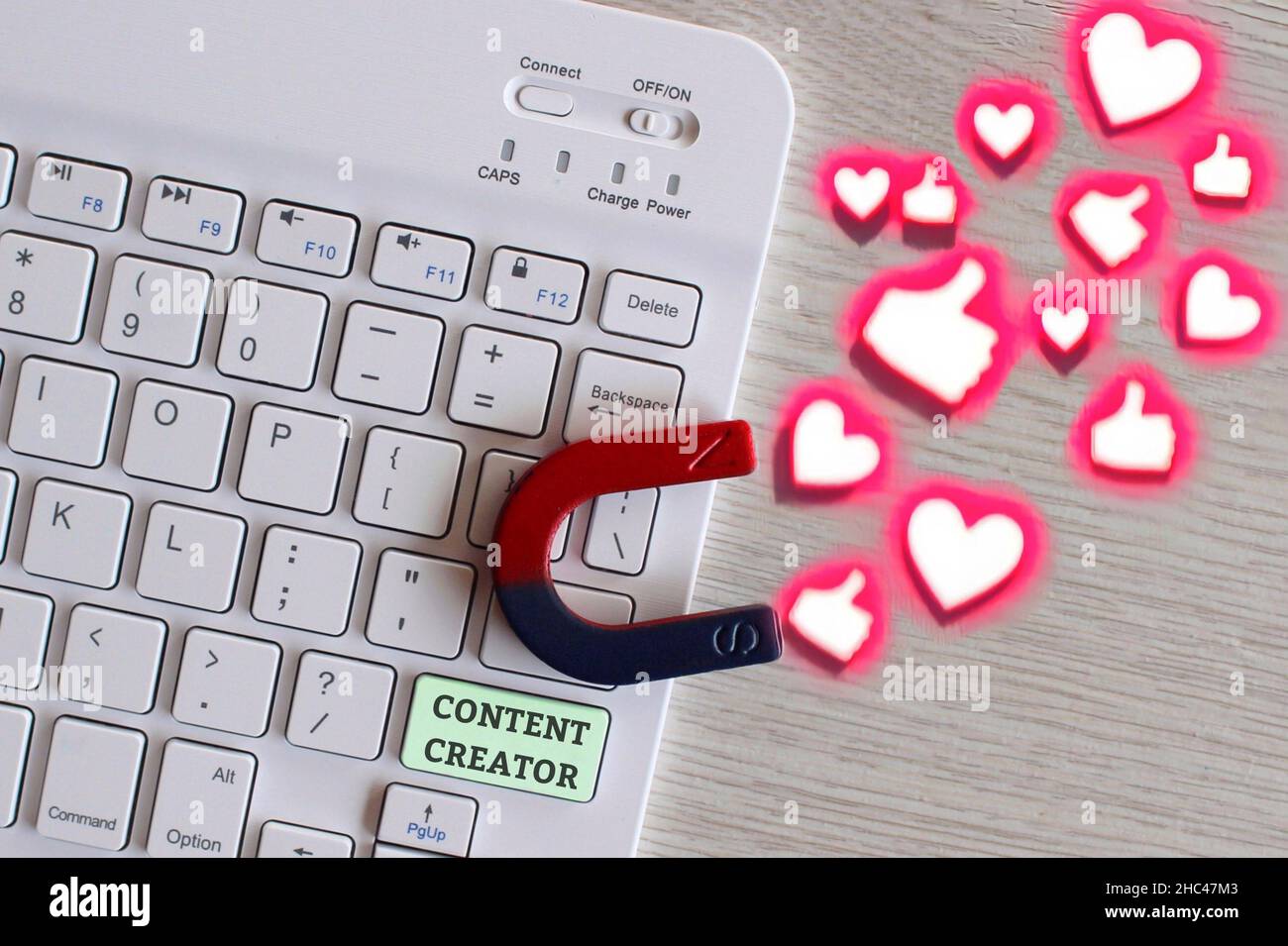 Content creator concept. Top view image of keyboard with text CONTENT ...