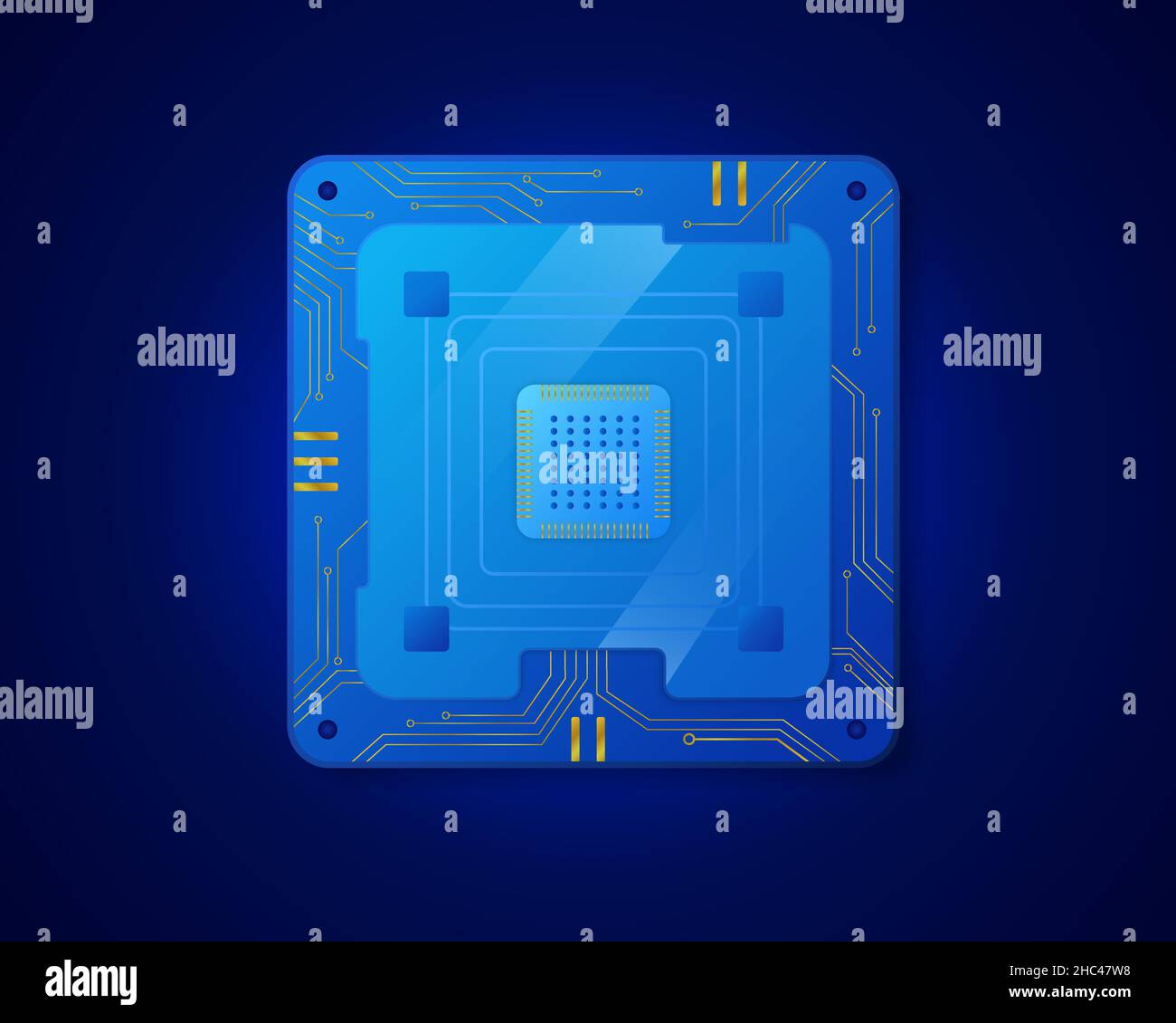 Computer cpu board without processor. Blue chip with lines for ...