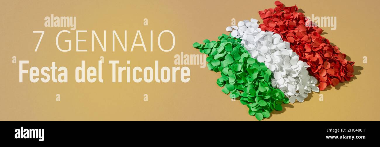 text 7 gennaio, festa del tricolore, for the national flag day of Italy ...