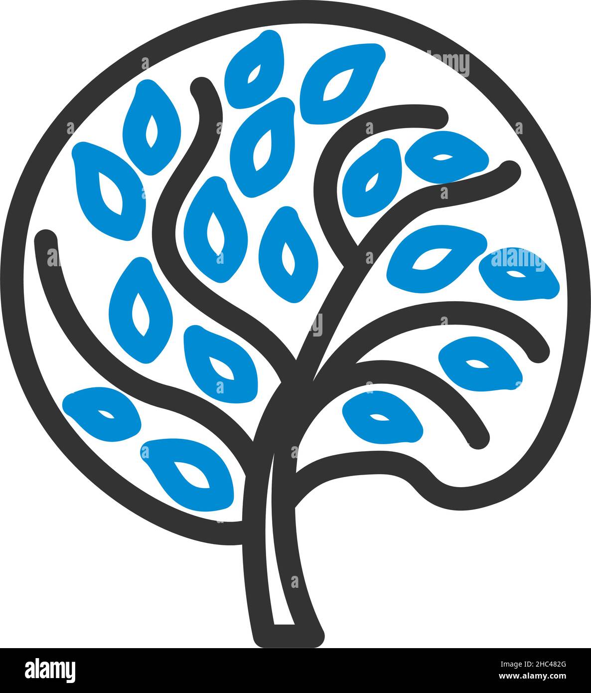Ecological Tree With Leaves Icon. Editable Bold Outline With Color Fill ...
