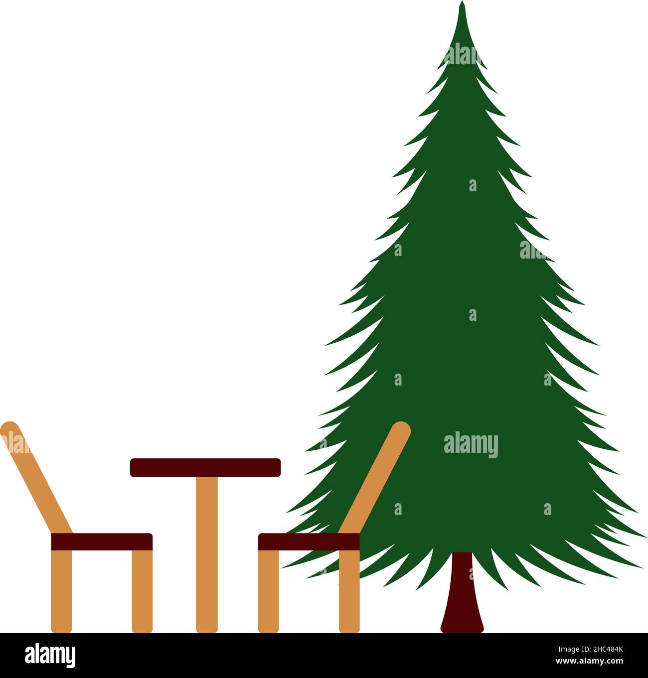 Icon Of Park Seat And Pine Tre. Flat Color Design. Vector Illustration ...