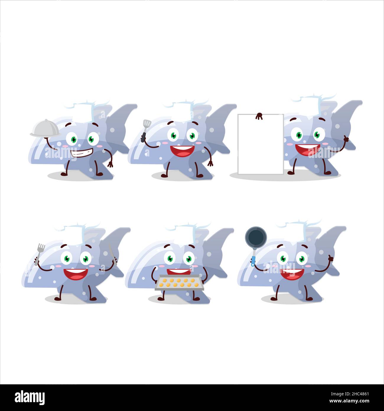 Cartoon character of plane blue gummy candy with various chef emoticons ...