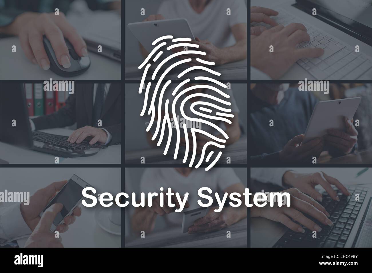 Security system concept illustrated by pictures on background Stock ...