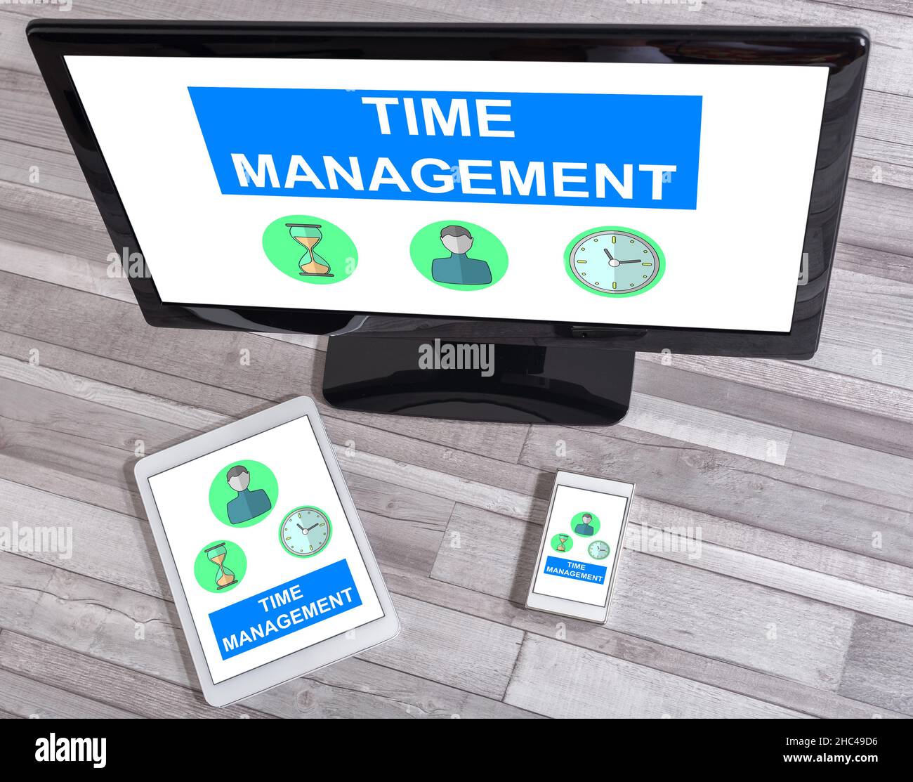 Time management concept shown on different information technology ...