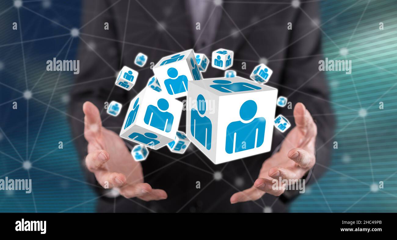 Profile concept above the hands of a man in background Stock Photo - Alamy