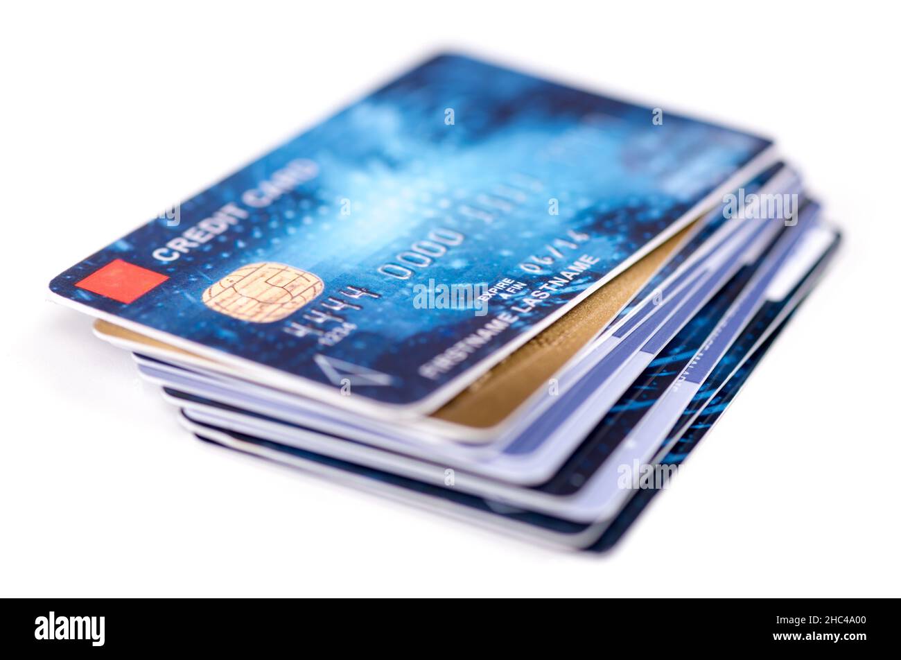 Stack of credit cards, isolated on white Stock Photo - Alamy