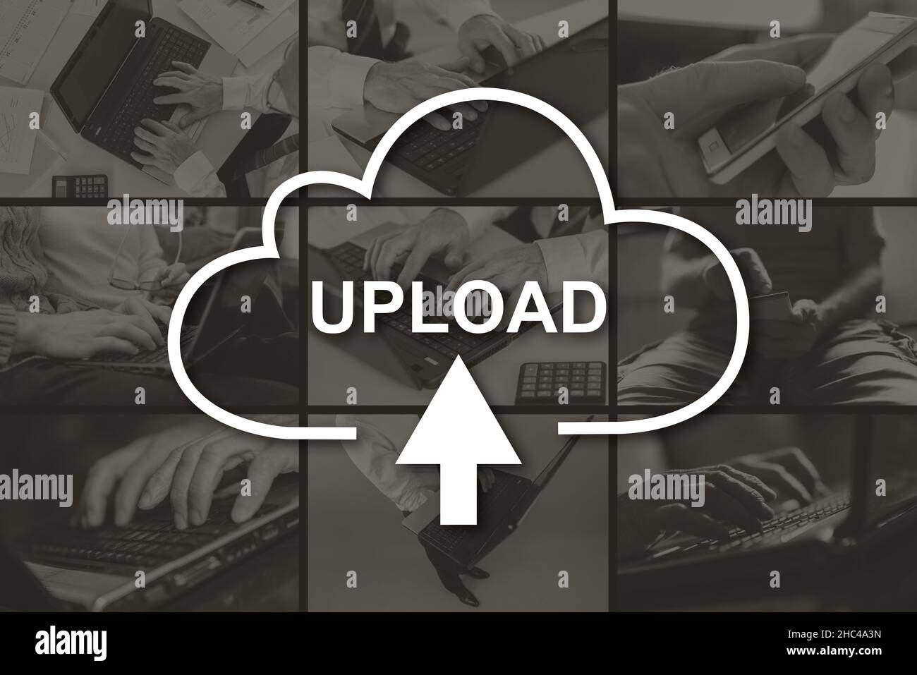 Data upload concept illustrated by pictures on background Stock Photo ...
