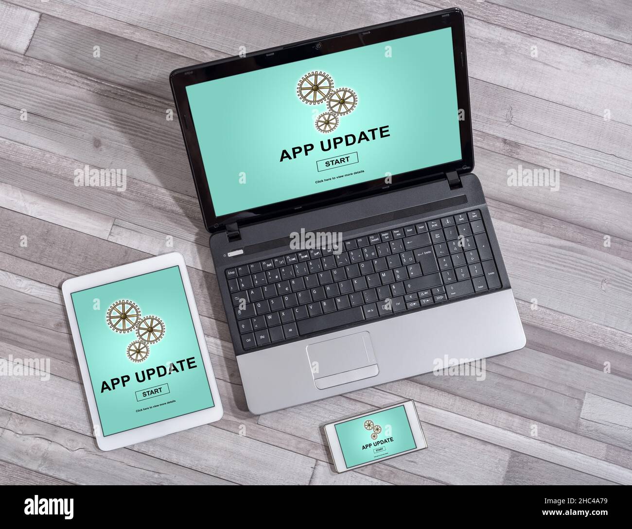 Application update concept shown on different information technology ...