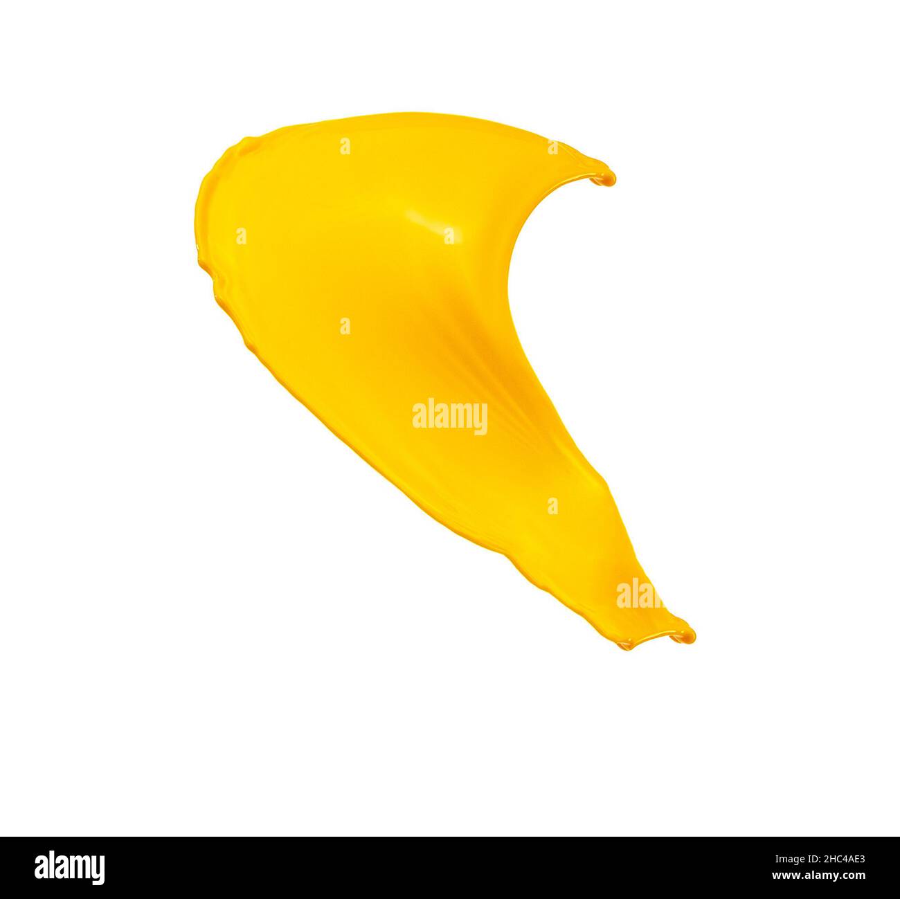 Flying splash of yellow paint isolated on white background with copy ...