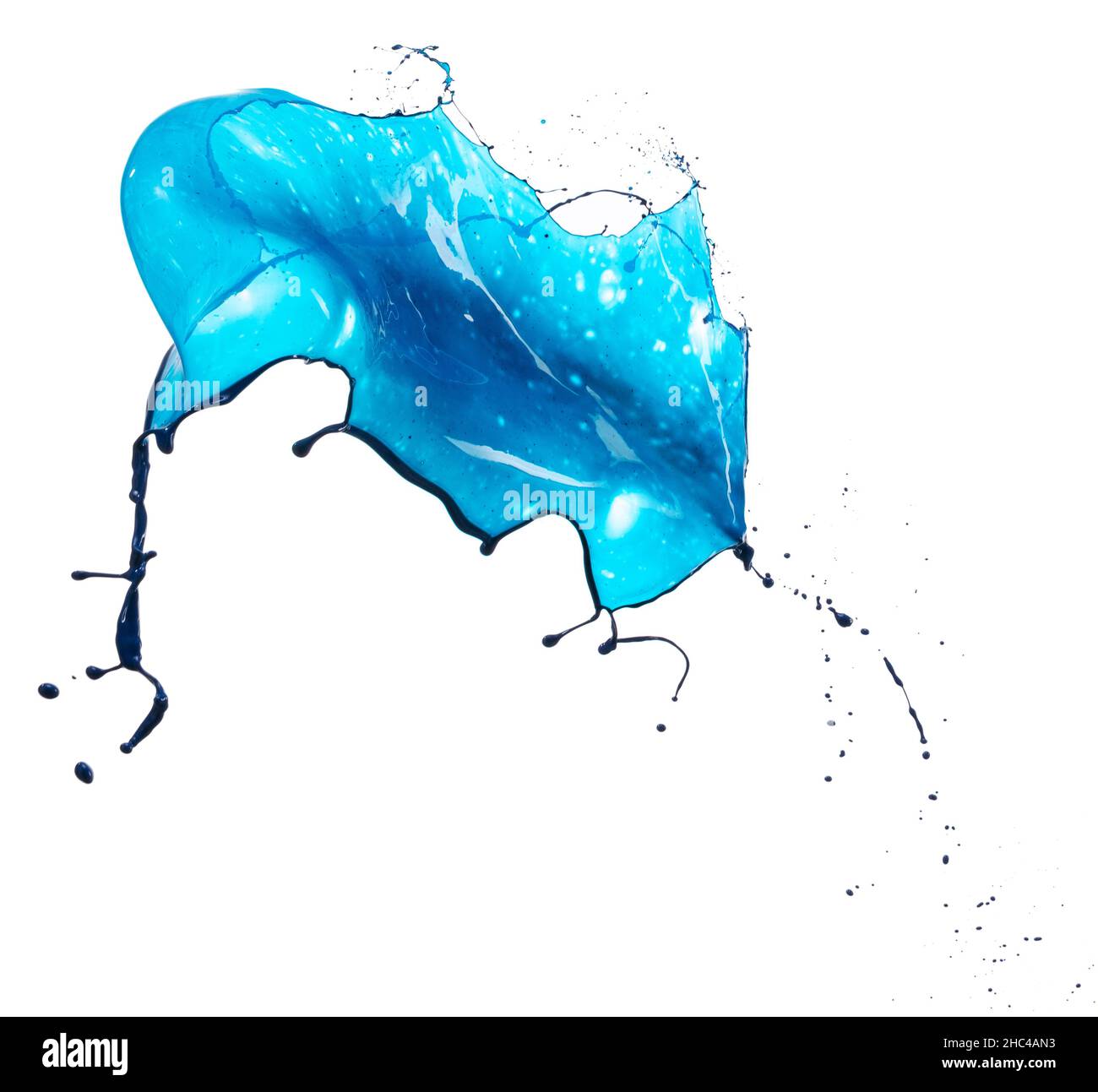 Splashes of blue, navy color paint isolated on white background with ...