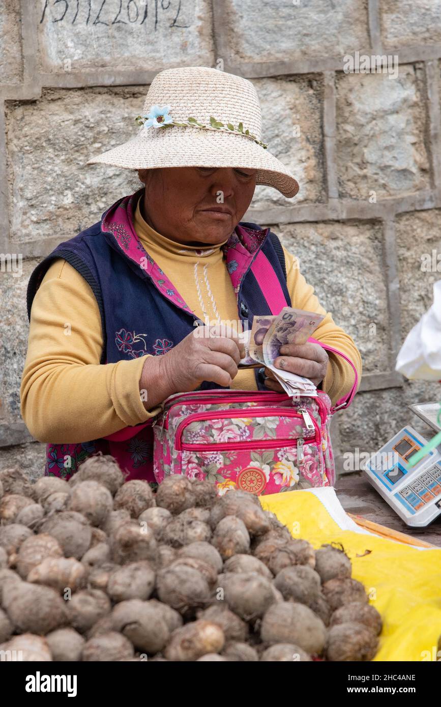 February 2019. Bai village of Zoucheng, which produces batik. People ...