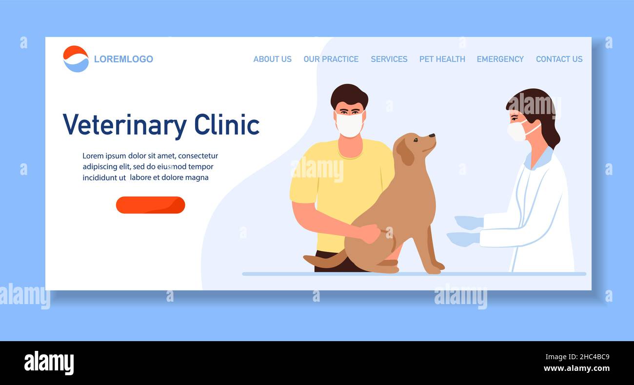 Vector illustration Visit to doctor with dog. Veterinary clinic ...