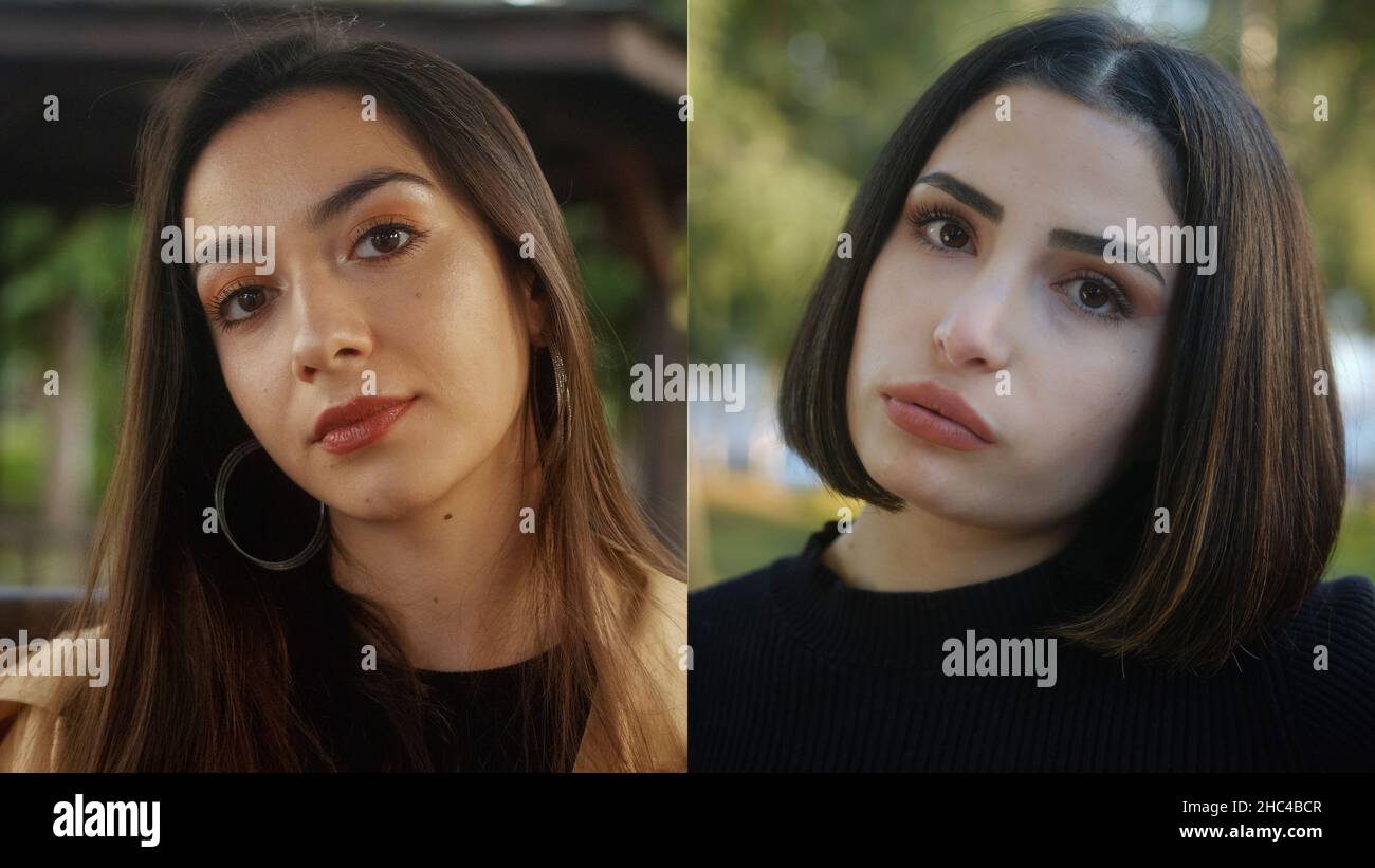 Two girls phone video call. Friends chat concept. Two-way conversation ...