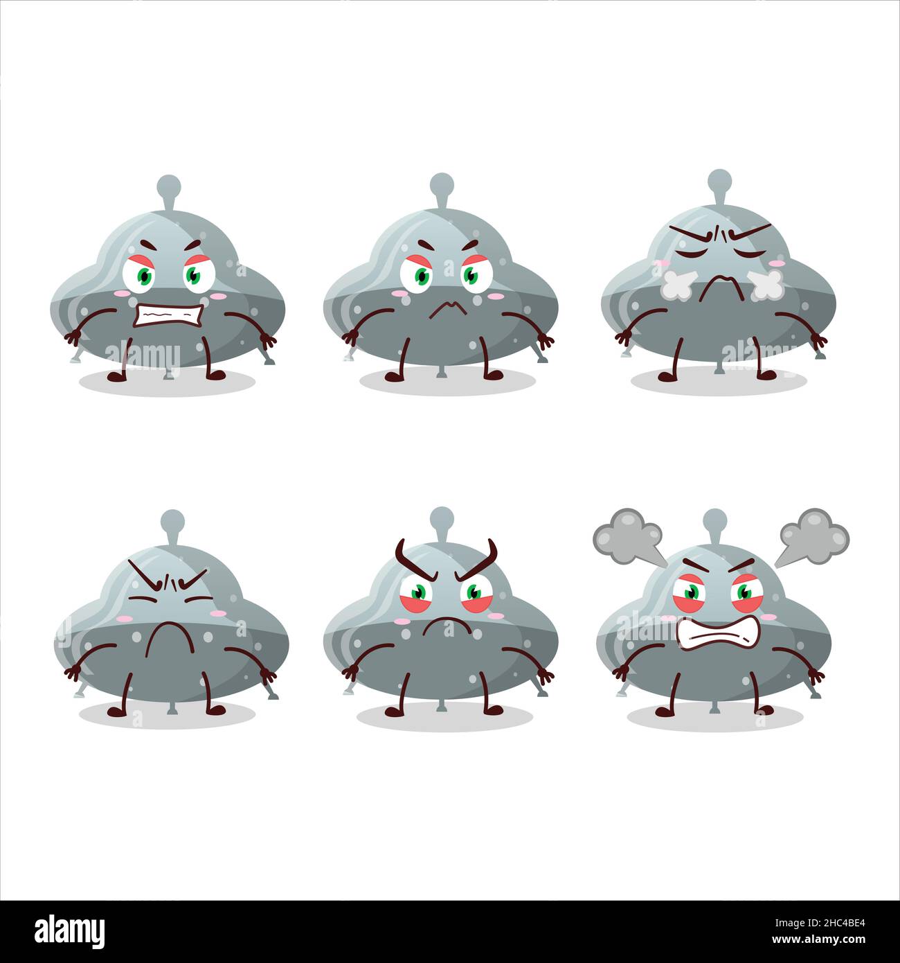 UFO gray gummy candy cartoon character with various angry expressions ...