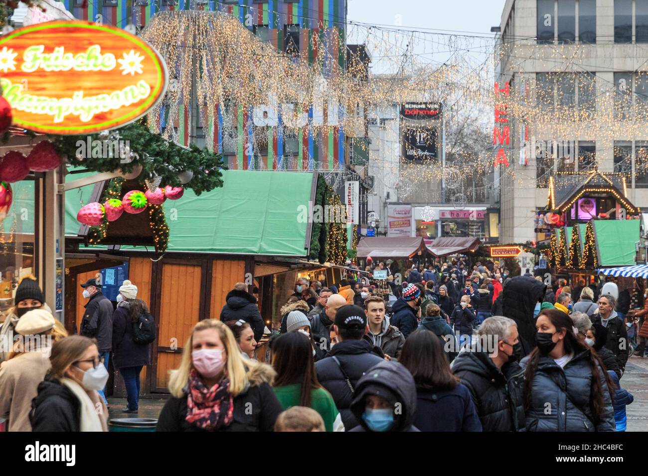 People at busy Essen Christmas Market in December, Essen, NRW, Germany ...