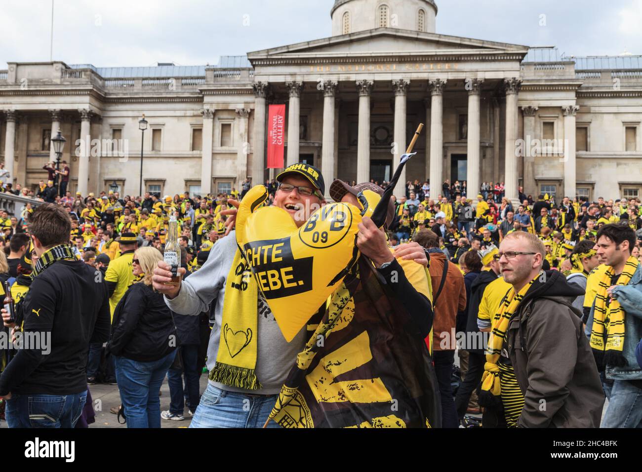 BVB 09 Borussia Dortmund football club fans celebrate in Trafalgar ...