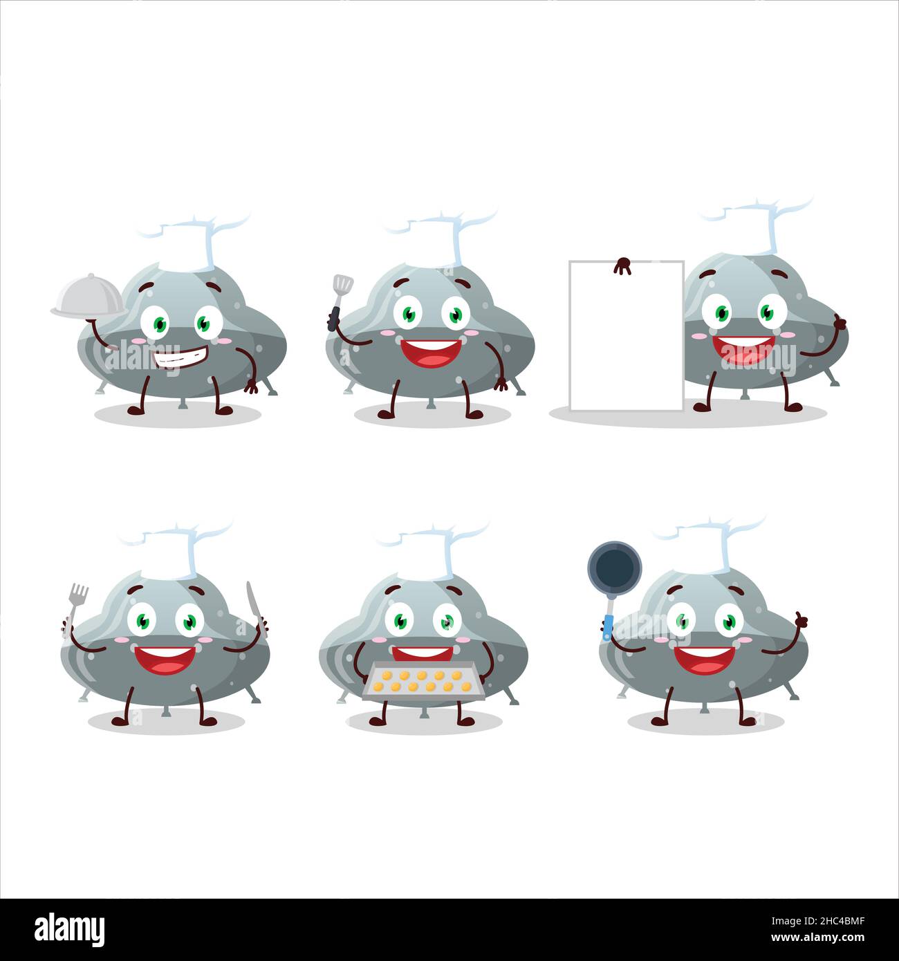 Cartoon character of UFO gray gummy candy with various chef emoticons ...