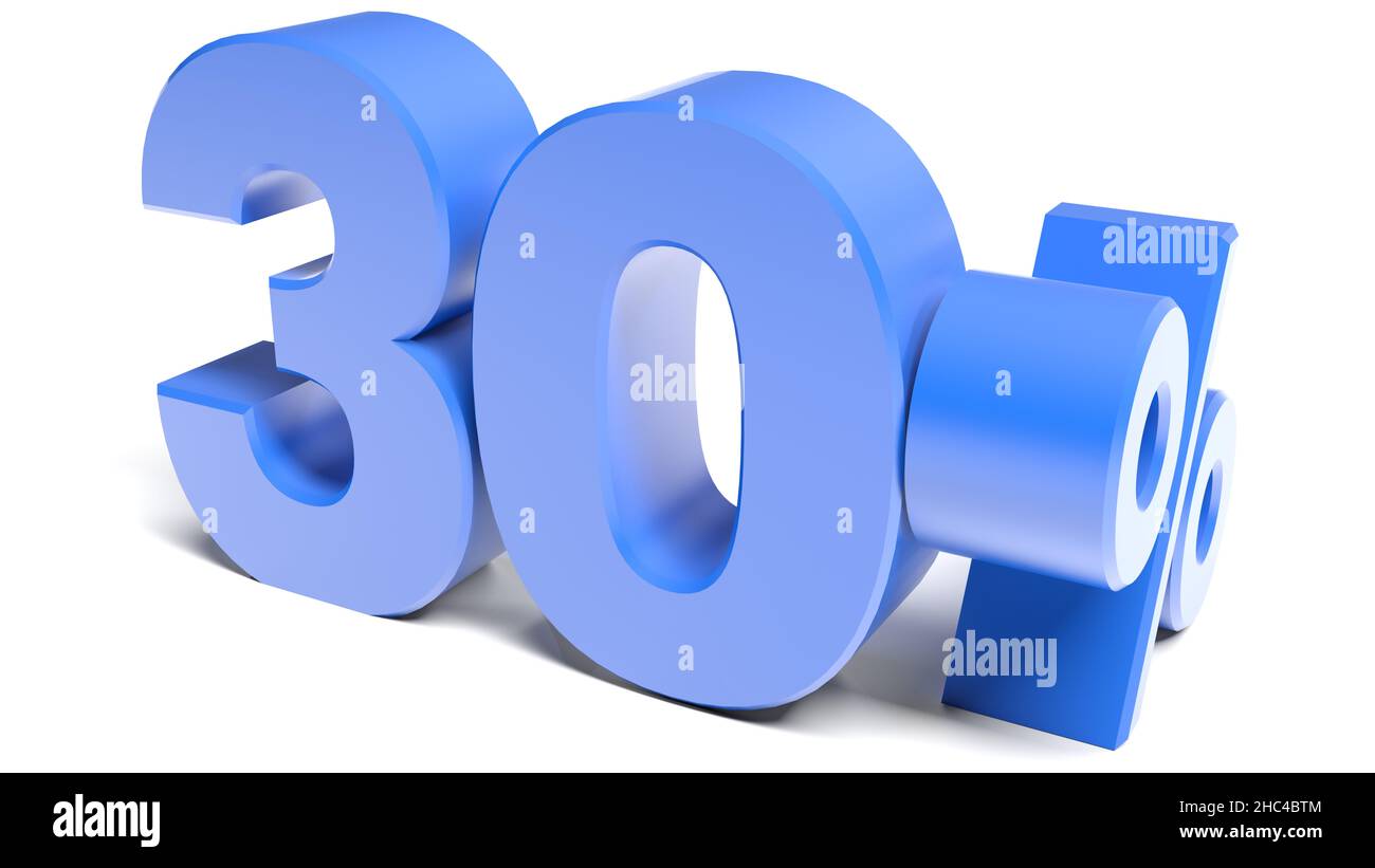 Blue 30 percente banner on white background - 3D rendering illustration ...