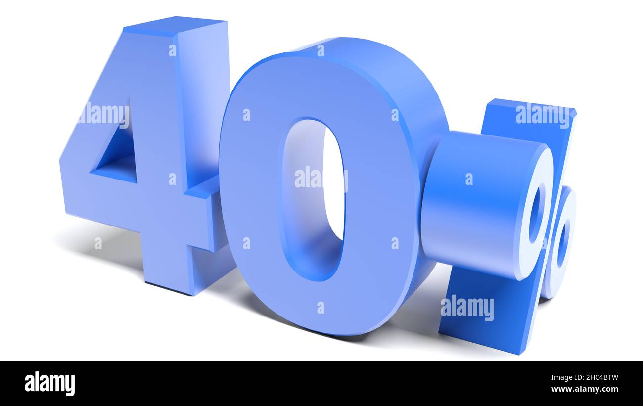 Blue 40 percente banner on white background - 3D rendering illustration ...