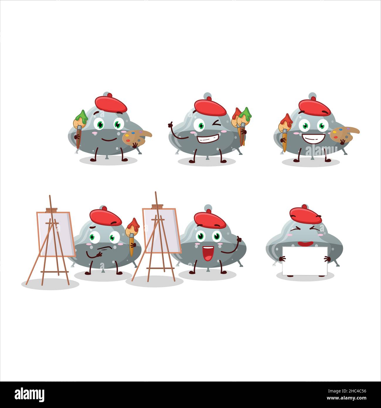 Artistic Artist of UFO gray gummy candy cartoon character painting with ...