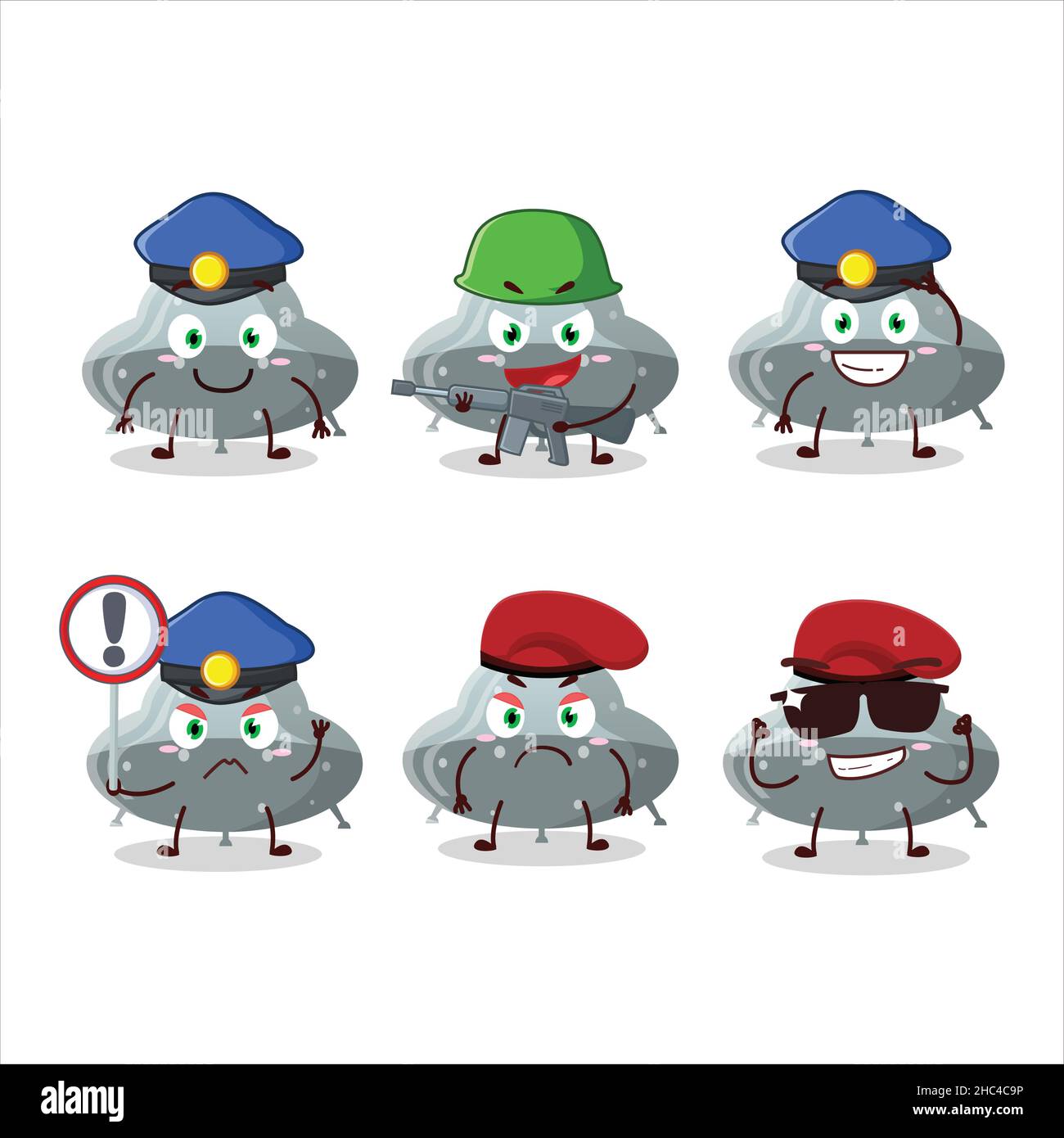 A dedicated Police officer of UFO gray gummy candy mascot design style ...