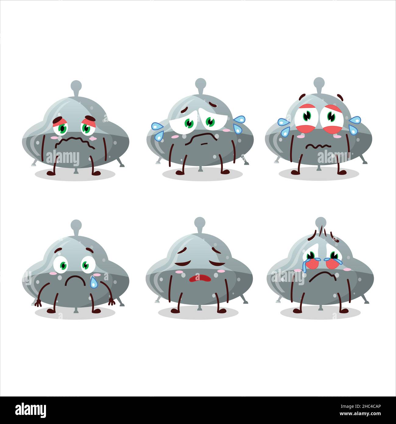 UFO gray gummy candy cartoon character with sad expression. Vector ...