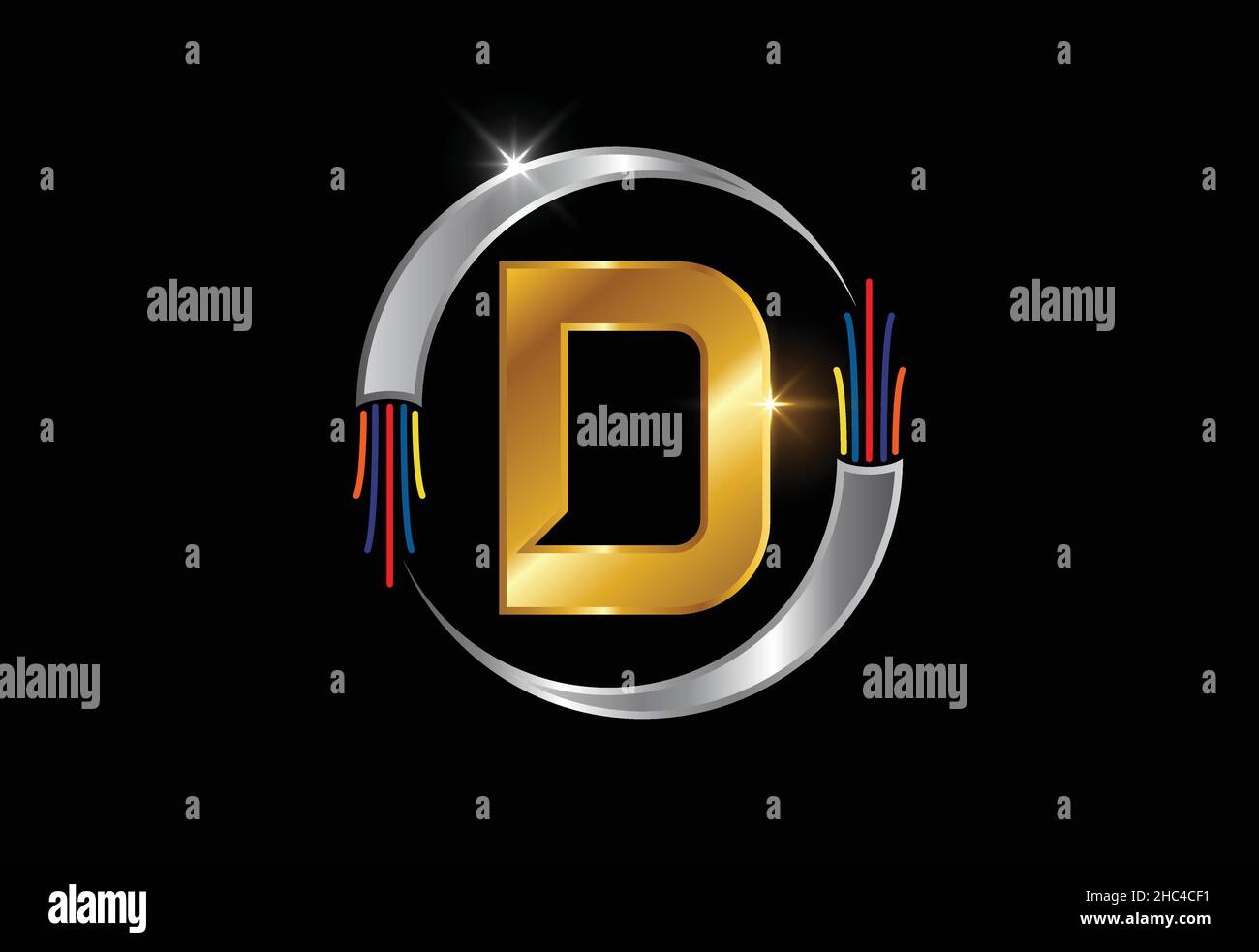 Initial D monogram letter alphabet with electric wire, optical fiber ...