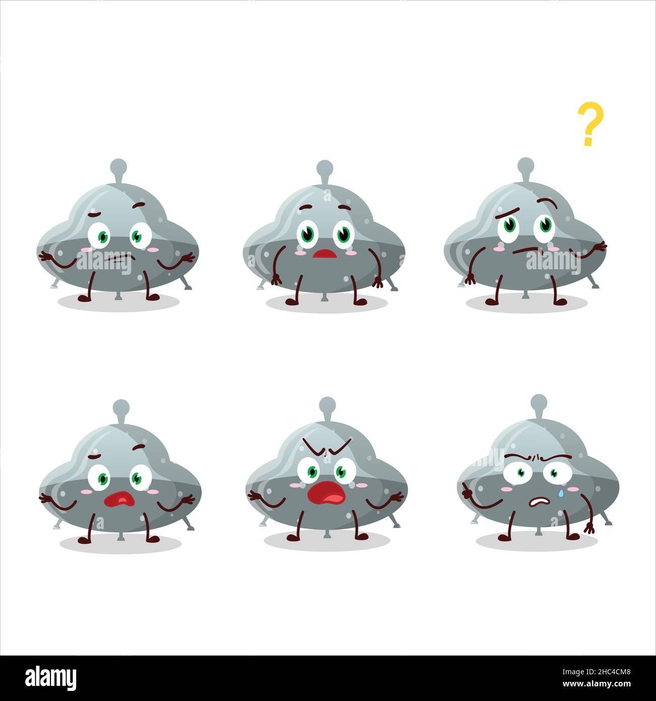 Cartoon character of UFO gray gummy candy with what expression. Vector ...