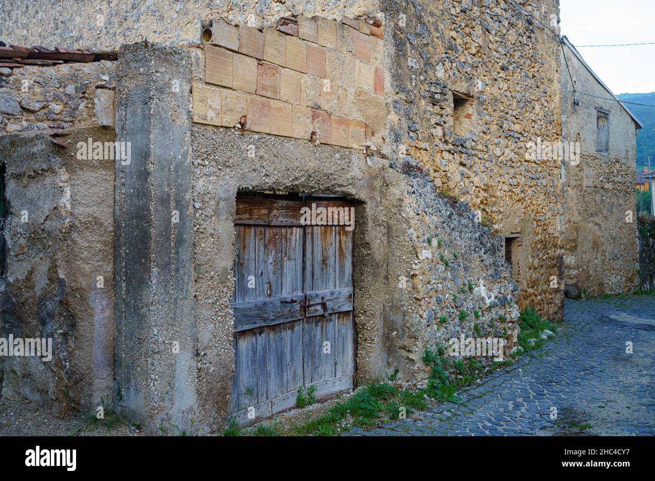 Assergi, L Aquila, Abruzzo, Italy: old typical mountain village damaged ...
