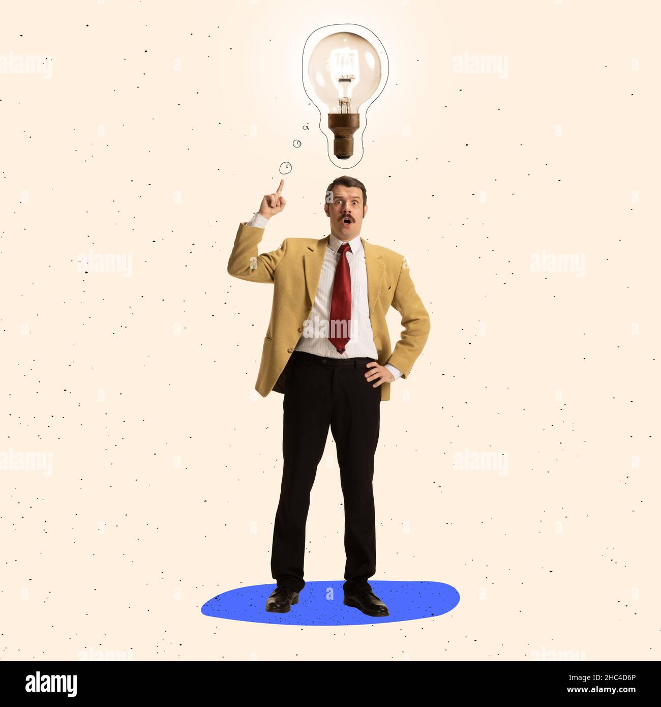 Creative business collage of businessman with lightbulb above head ...