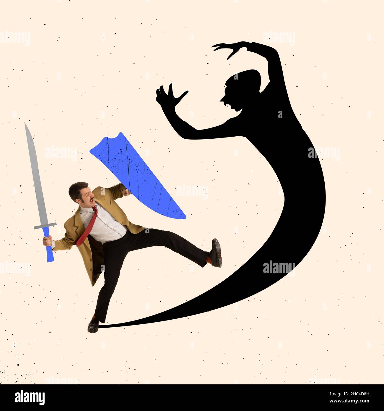 Creative artwork of businessman fighting with his own shadow ...
