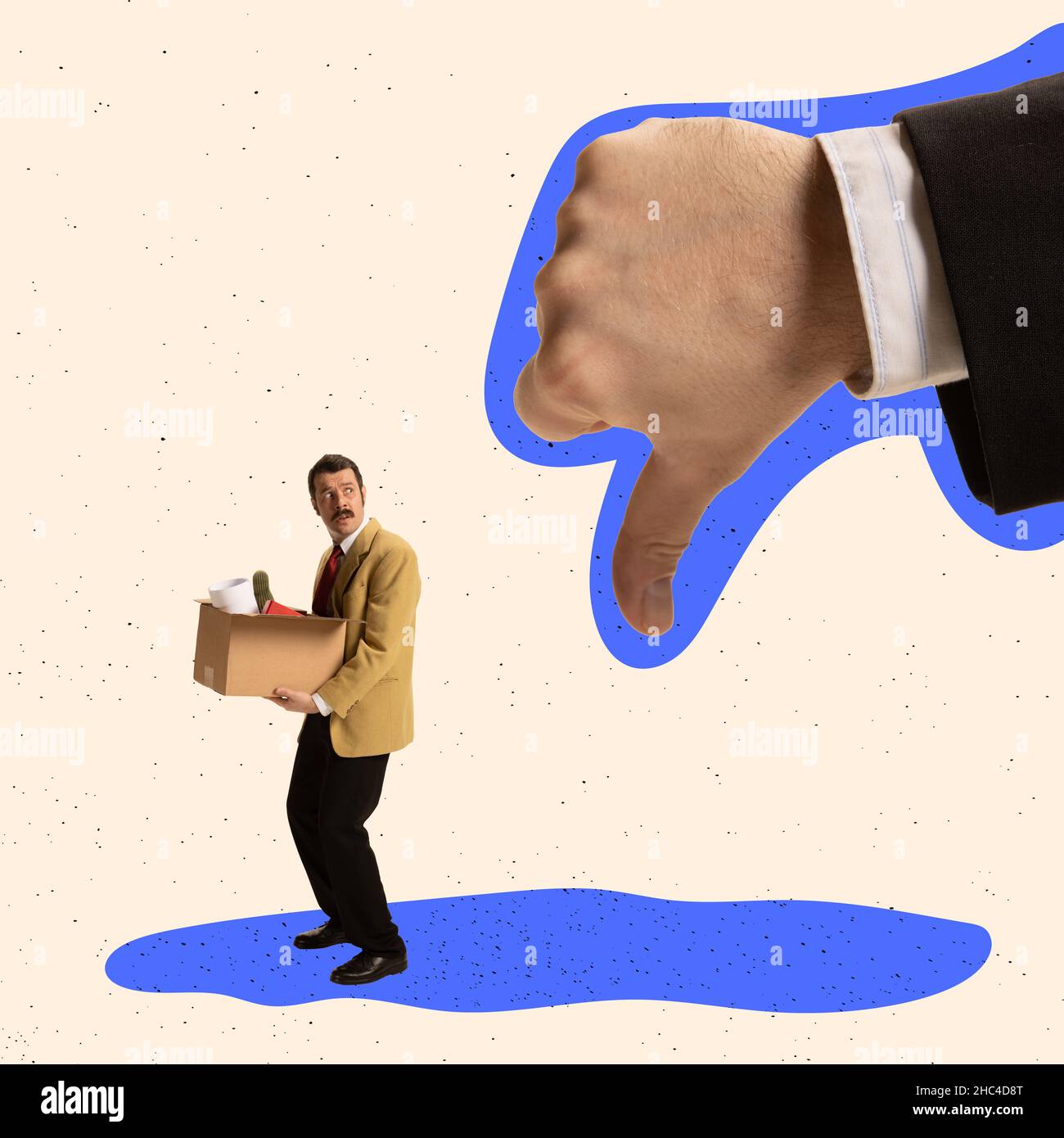 Creative design. Big male hand showing gesture of dislike in front of ...