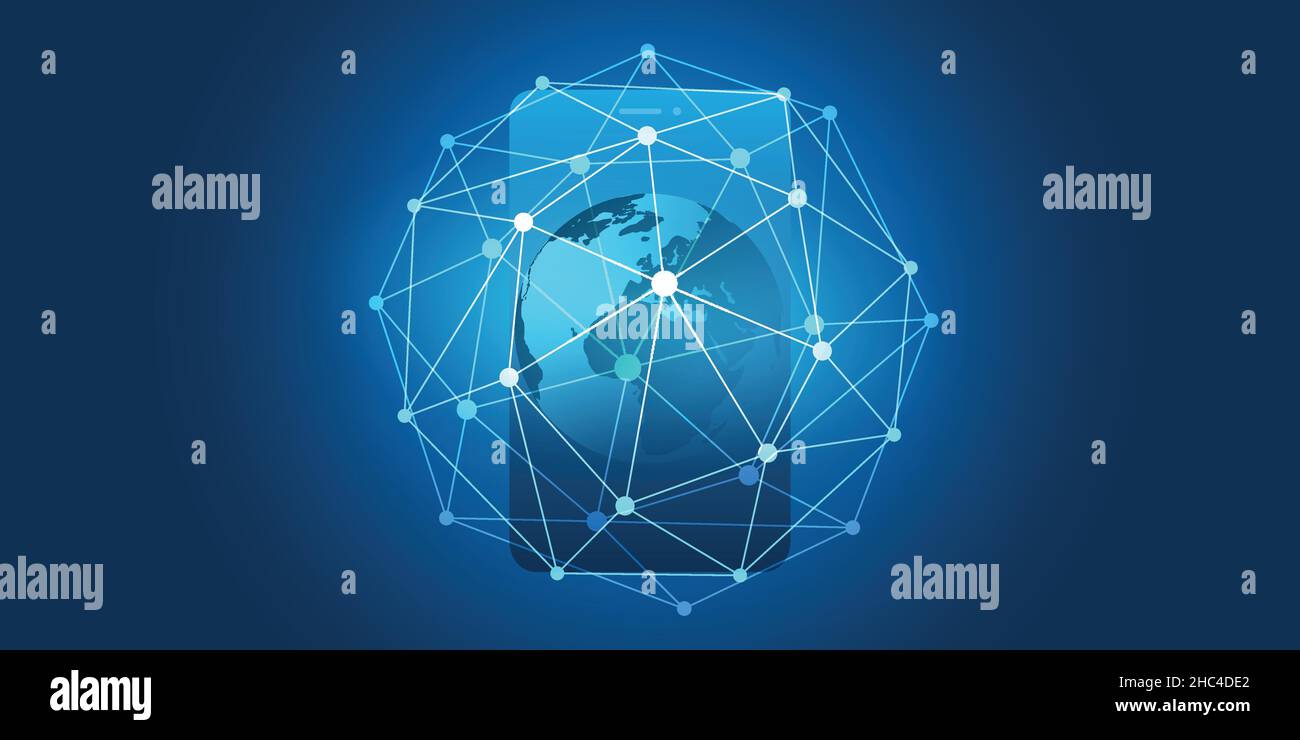 Global Networks Design with Network Mesh, Earth Globe and Smartphone ...