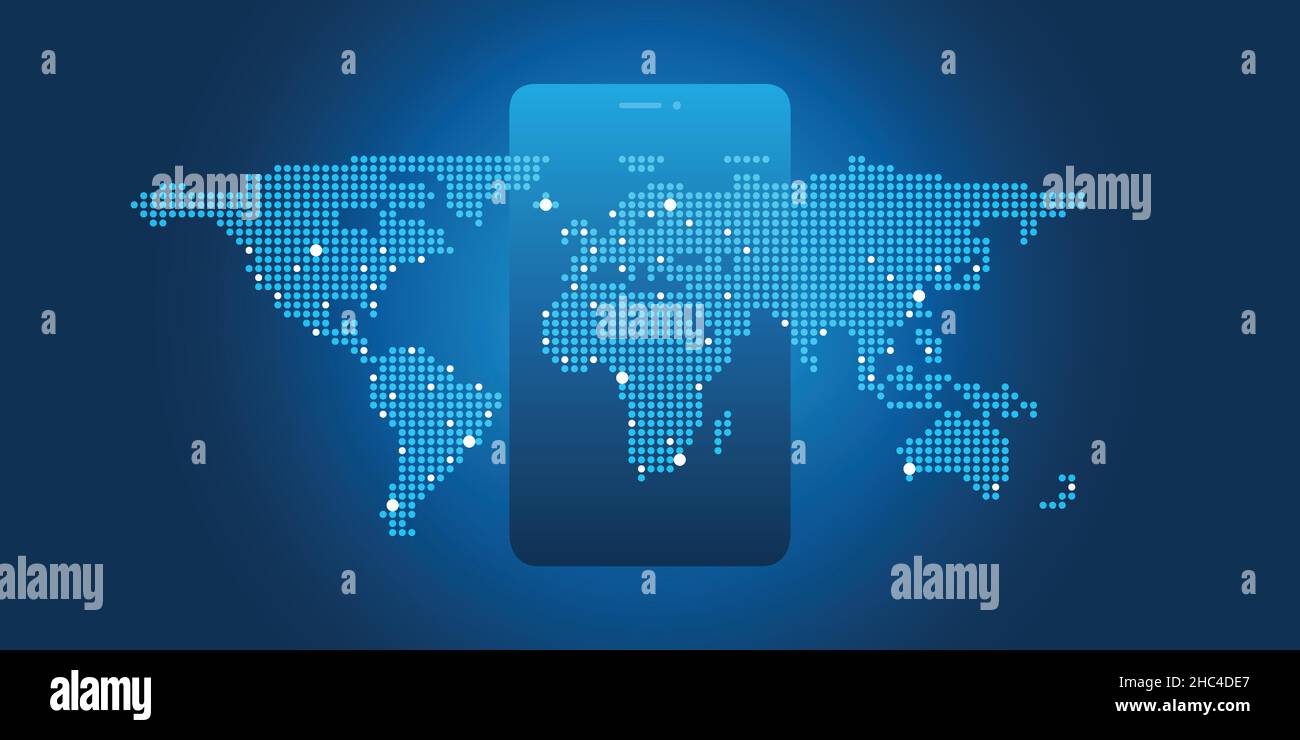 Cloud Computing Design Concept With World Map And Mobile Device Digital Network Connections