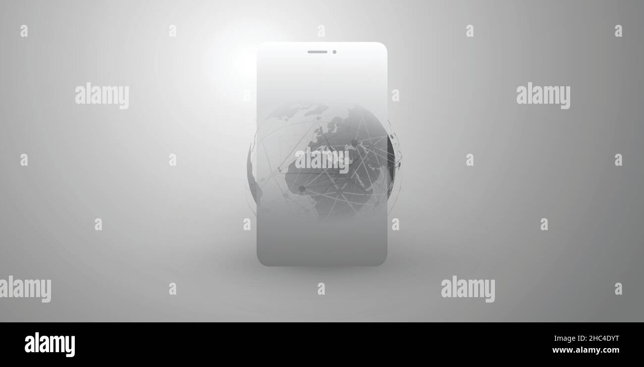 Global Networks Design with Network Mesh, Earth Globe and Smartphone ...