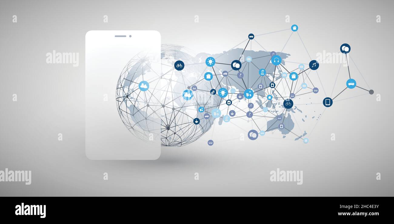 Internet of Things, Cloud Computing Design Concept with Smartphone and Icons - Digital Network ...