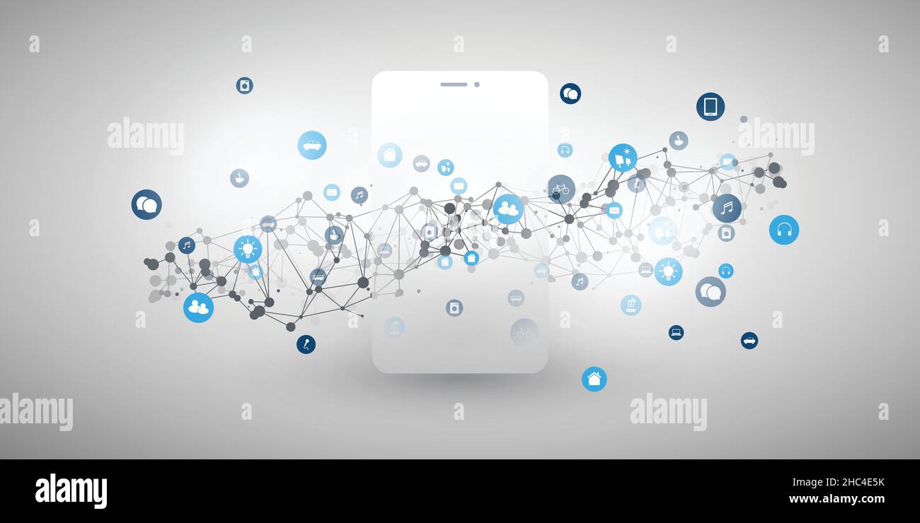 Internet of Things, Cloud Computing Design Concept with Smartphone and Icons - Digital Network ...