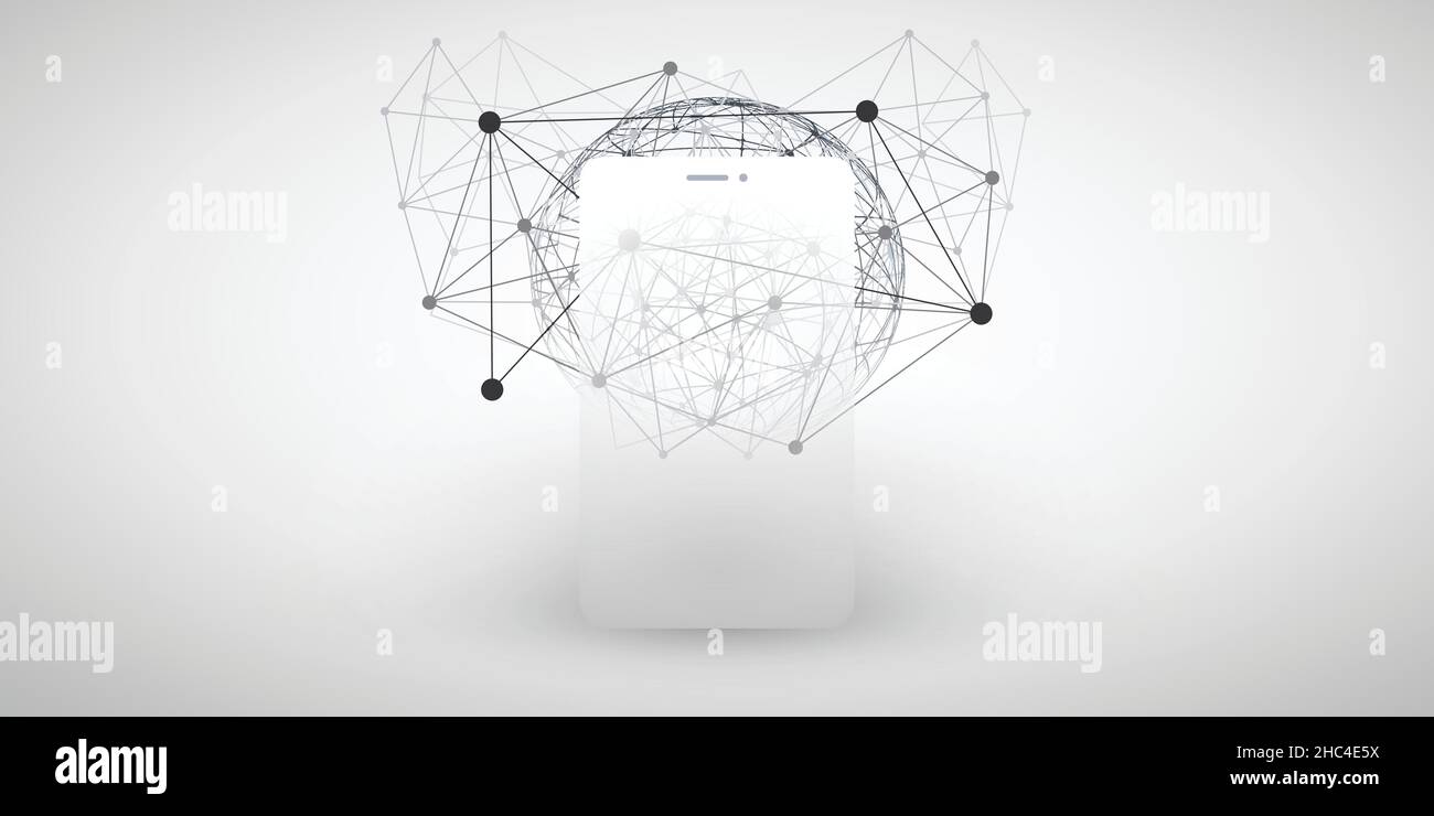 Global Networks Design with Network Mesh and Smartphone Silhouette ...