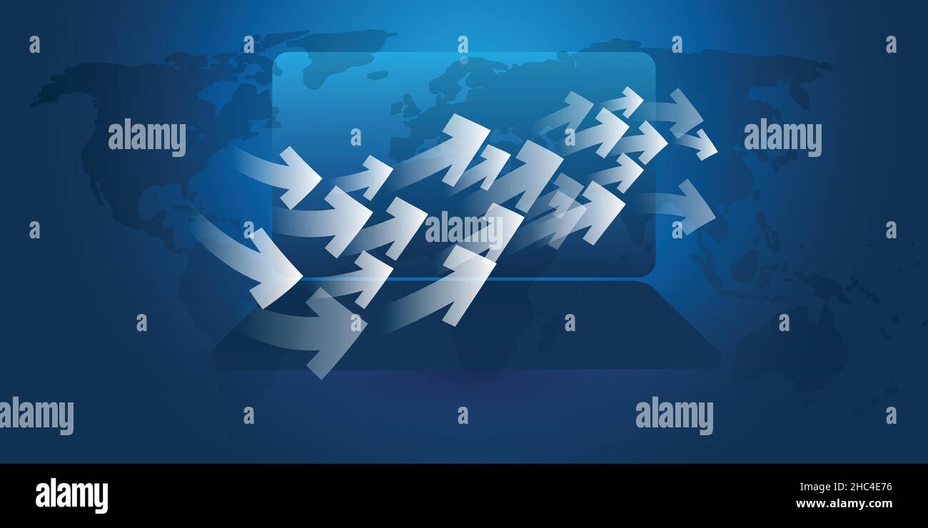 Global Networks Design with Arrows, Earth Globe and Laptop - Vector ...