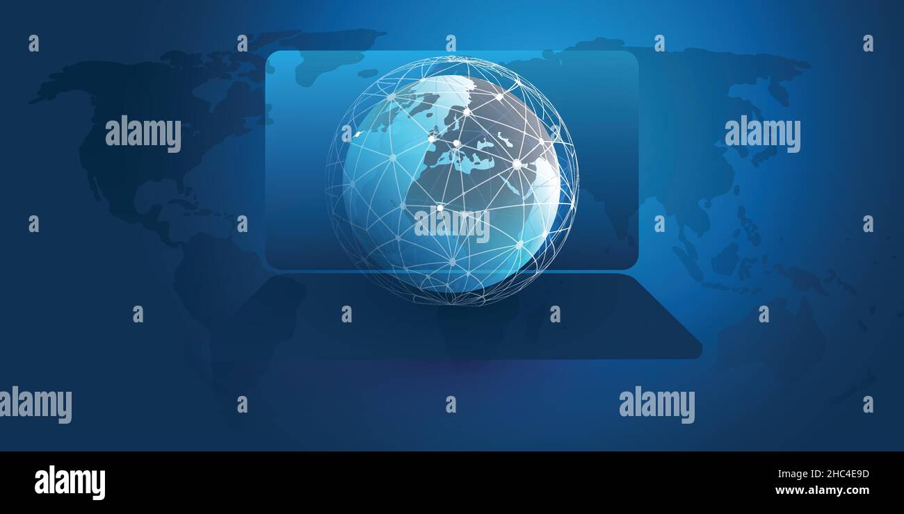 Global Networks Design with Earth Globe and Laptop - Vector Template ...
