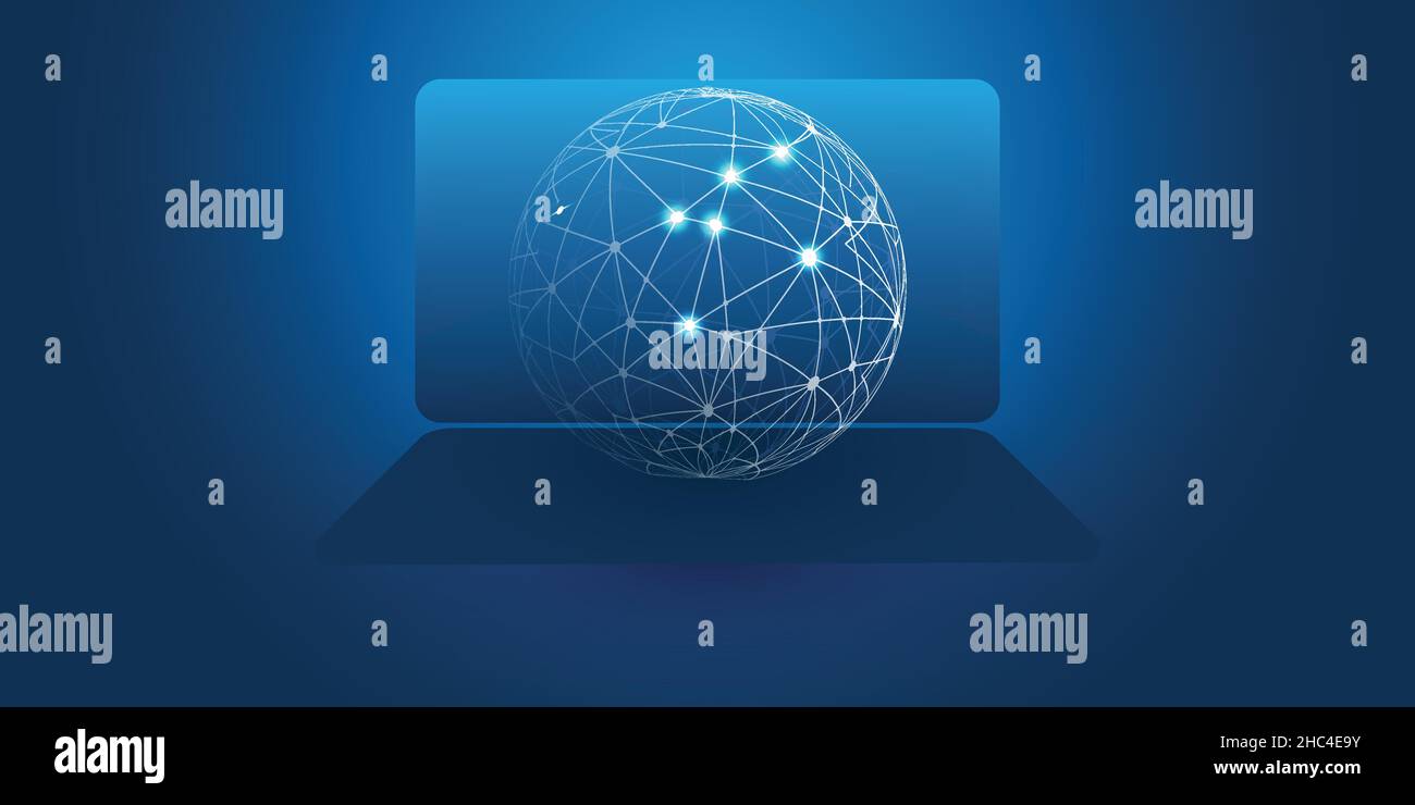 Global Networks Design with Wireframe Globe and Laptop - Vector ...