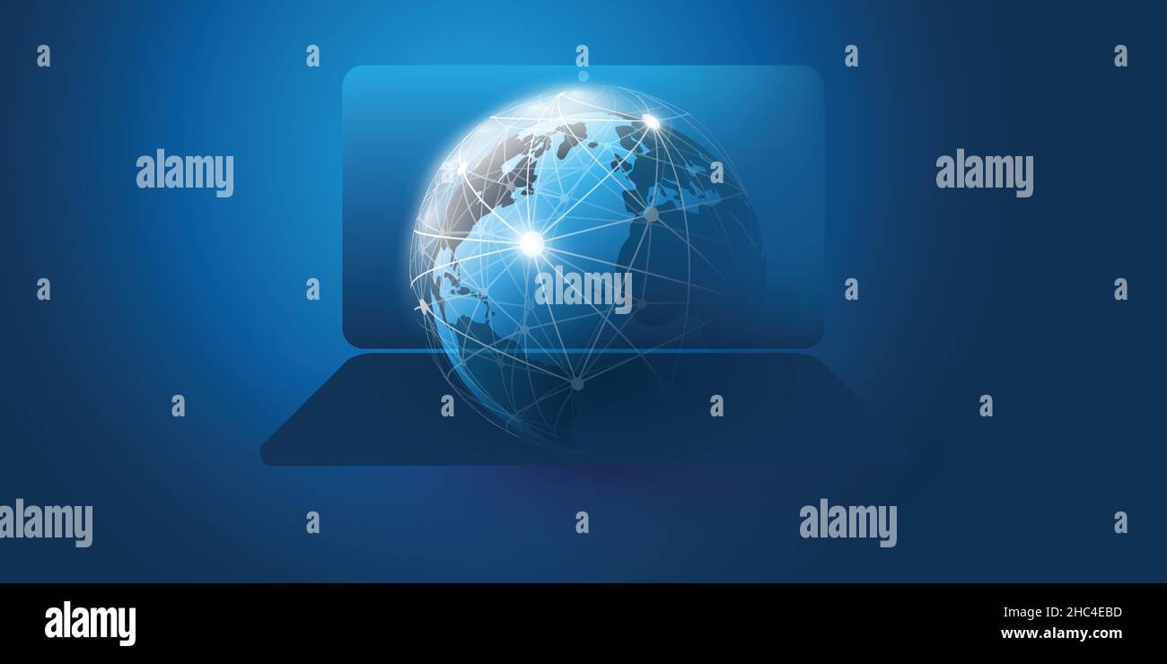 Global Networks Design with Earth Globe and Laptop - Vector Template ...