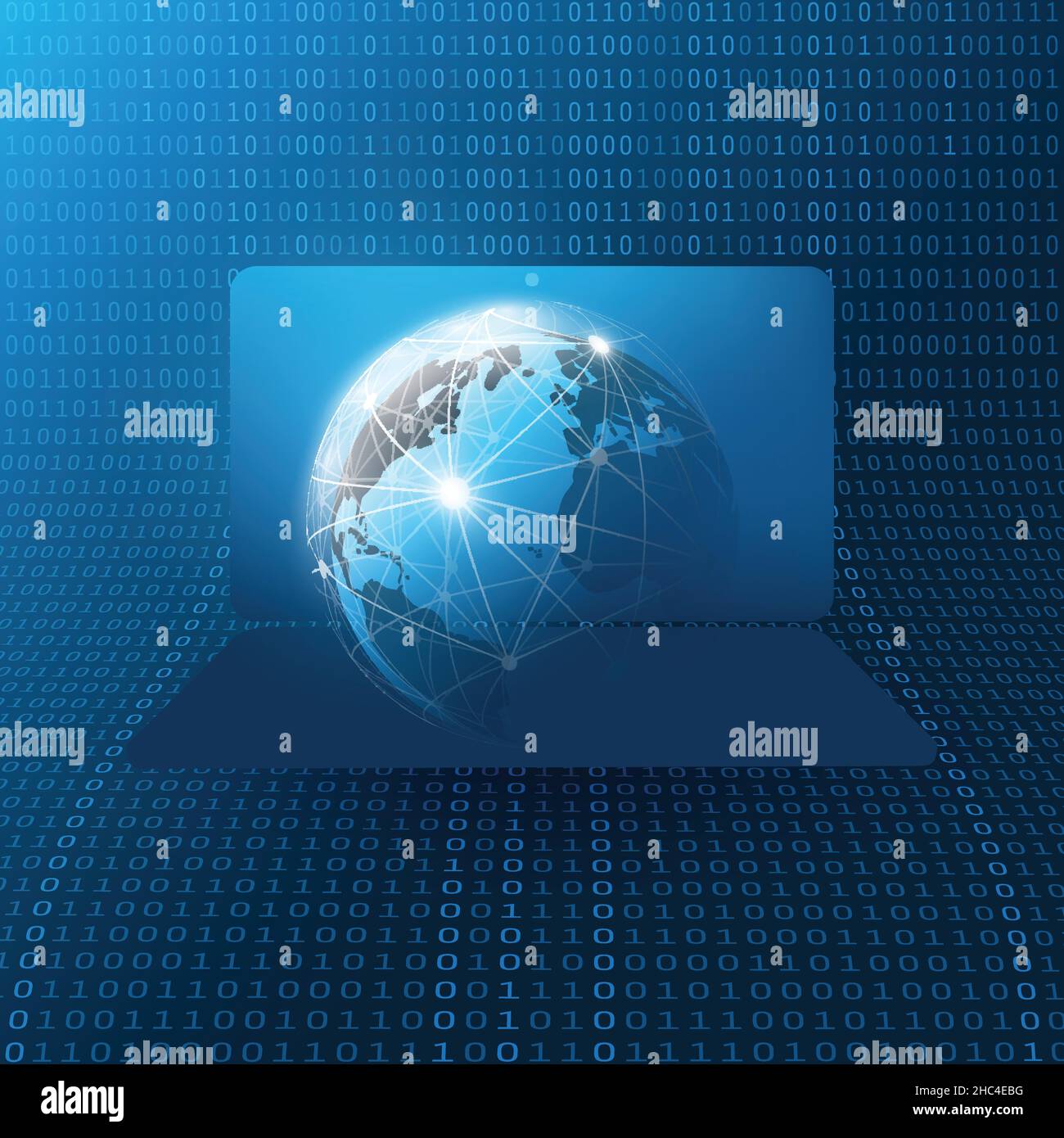 Dark Blue Global Networks Design with Network Mesh, Earth Globe and ...